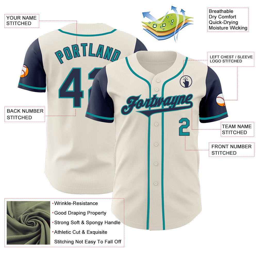 Custom Cream Navy-Teal Authentic Two Tone Baseball Jersey Discount