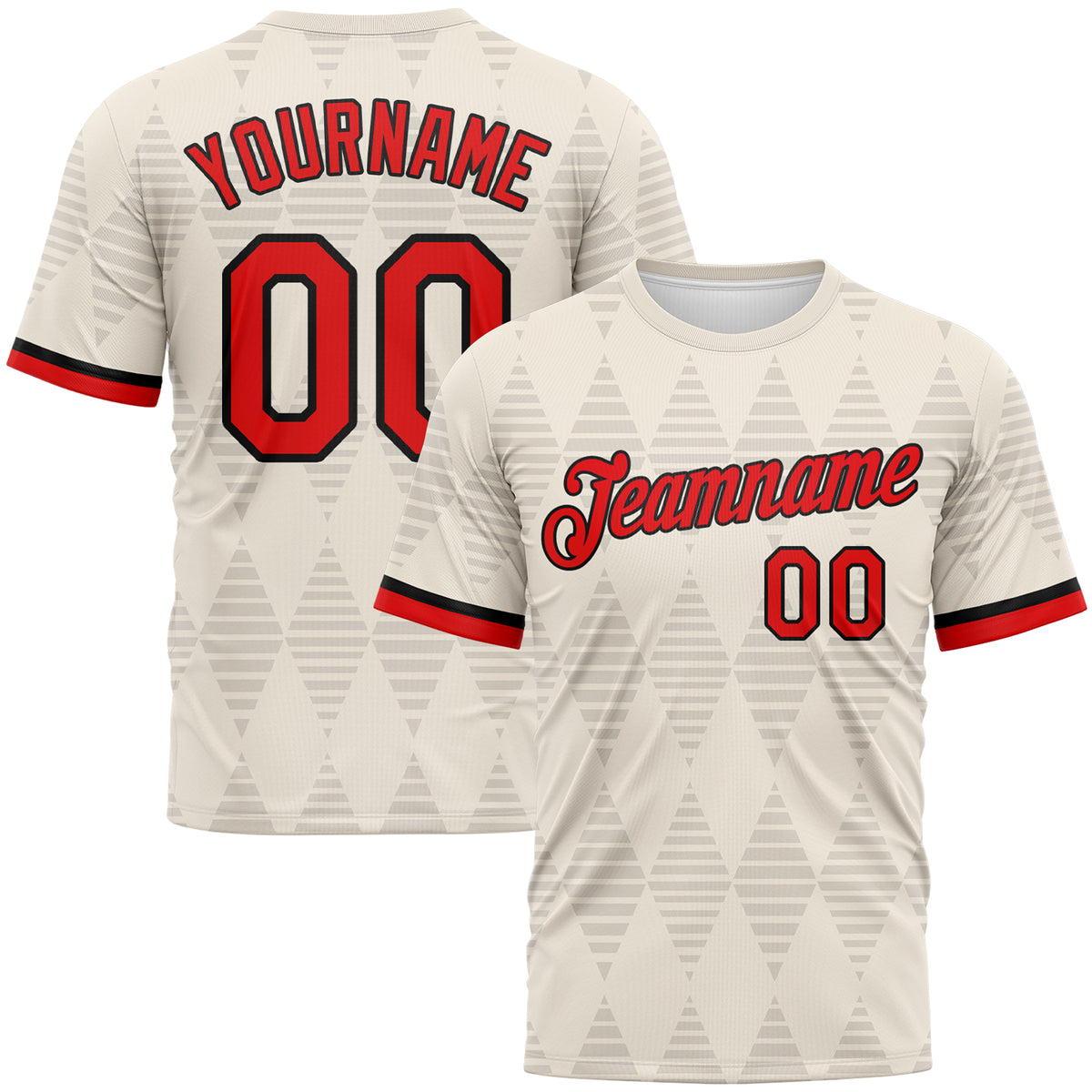 Custom Geometric Diamond Classic Performance T-Shirt Cream Fire Red Black