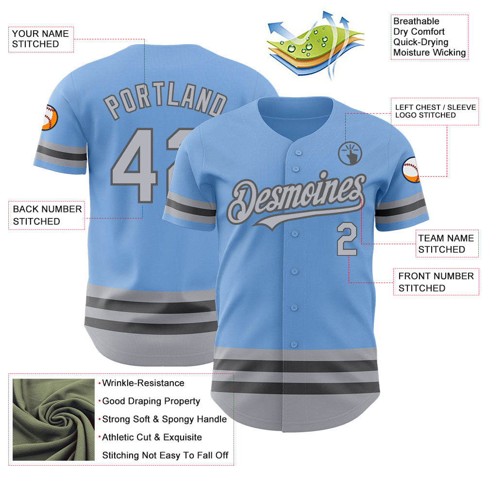 Custom Light Blue Gray-Steel Gray Stripes Authentic Baseball Jersey ...