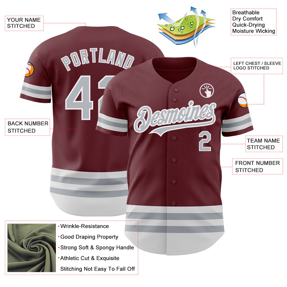 Custom Burgundy Gray-White Stripes Authentic Baseball Jersey Discount