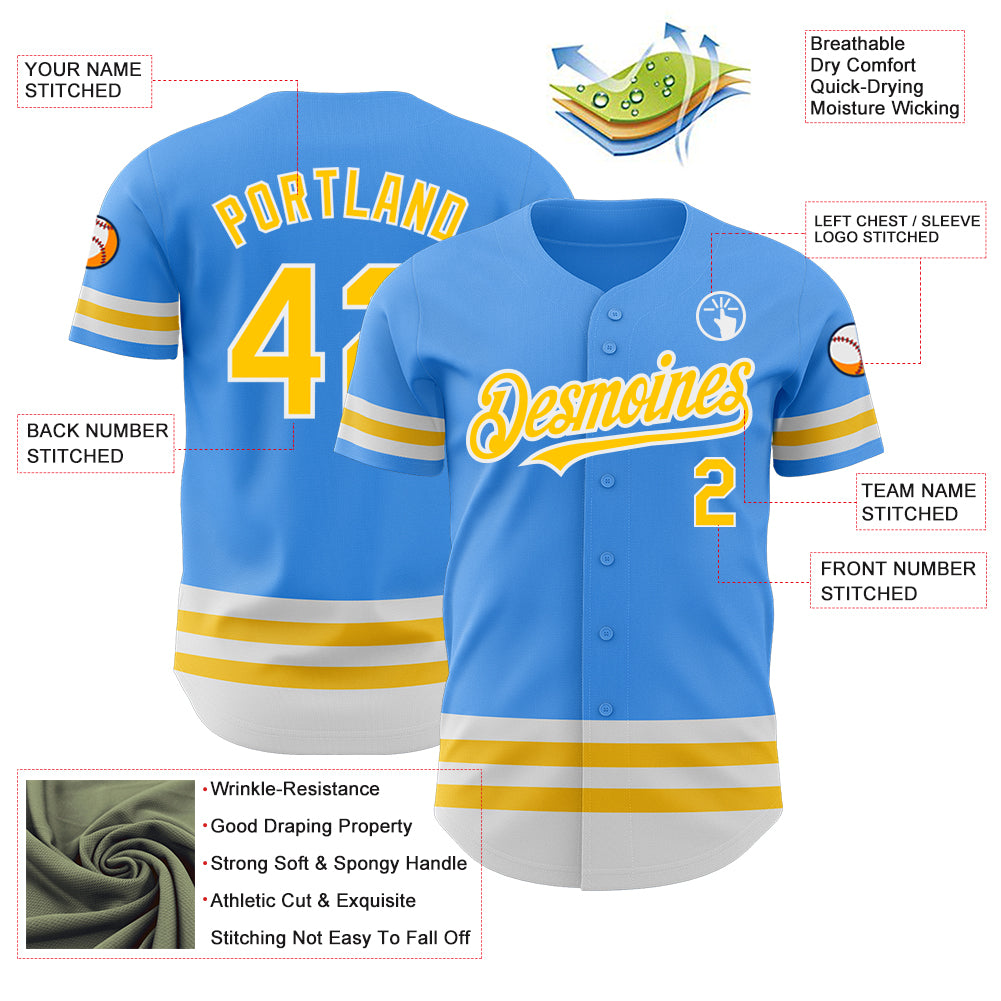 Custom Electric Blue Yellow-White Stripes Authentic Baseball Jersey ...
