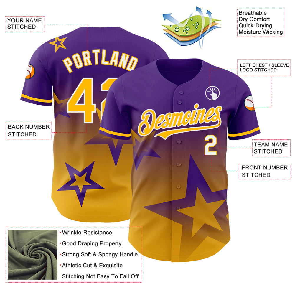 Custom Purple Gold-White 3D Pattern Design Gradient Style Twinkle Star ...
