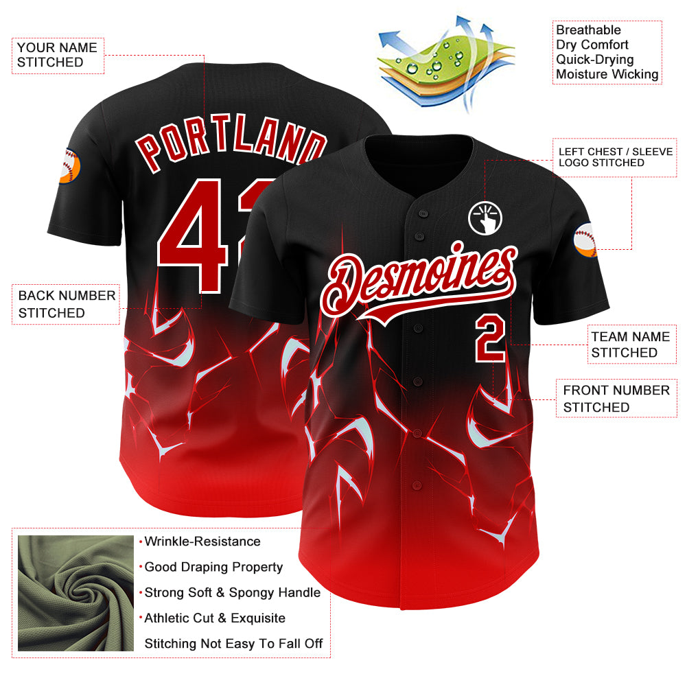 Custom Black Red-White 3D Pattern Design Lightning Authentic Baseball ...