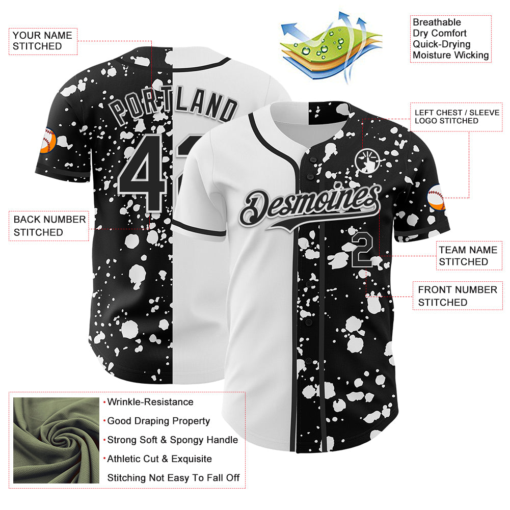 Custom Black White 3D Pattern Design Rave Splash Authentic Baseball ...