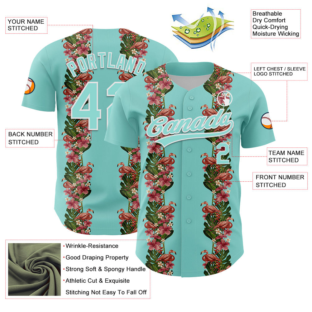 Custom Ice Blue White 3D Tropical Hawaii Plant And Flamingo Authentic ...