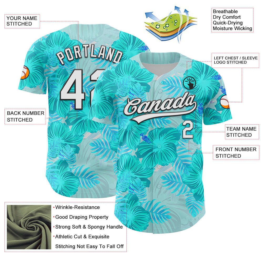 Custom Lakes Blue White-Black 3D Tropical Hawaii Jungle Leaves And ...