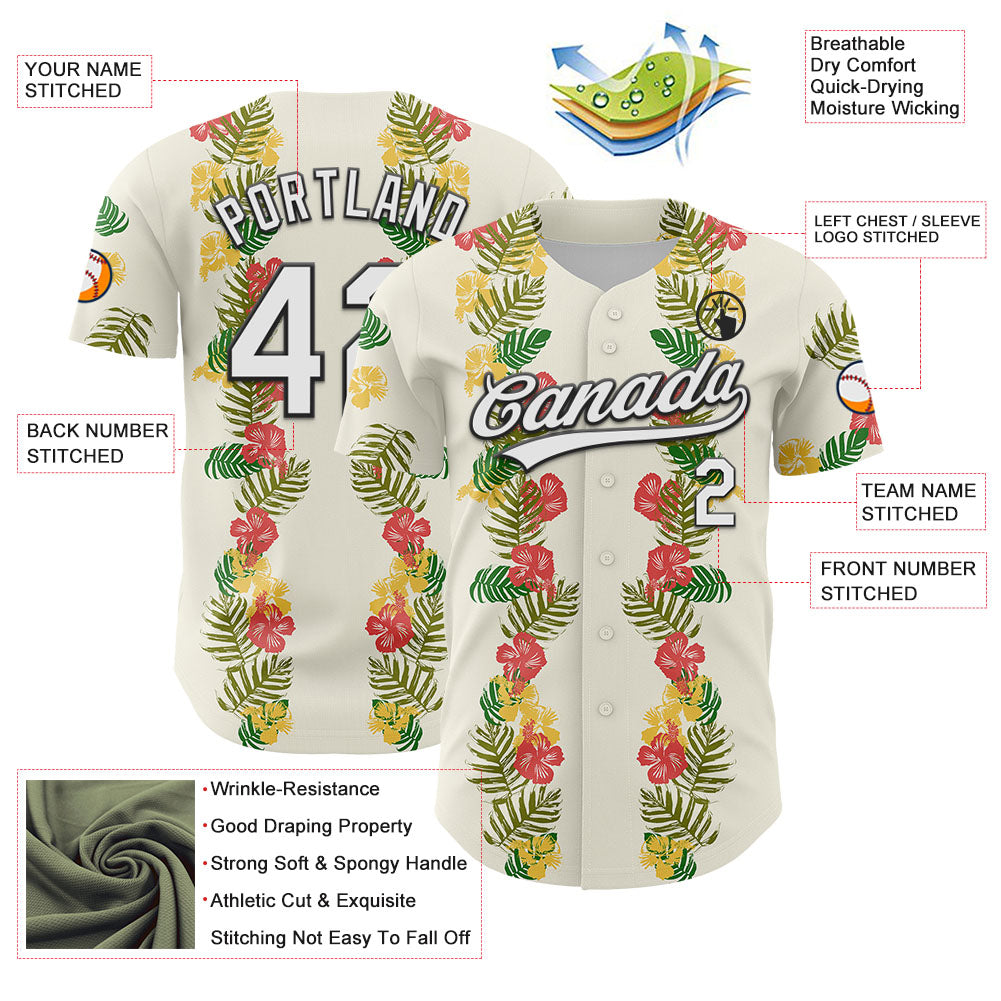 Custom White Black 3D Tropical Hawaii Leaves And Flower Authentic ...