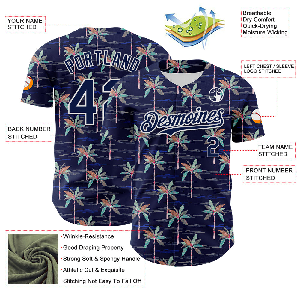 Custom Navy White 3D Hawaii Beach Tropical Palm Tree Authentic Baseball ...