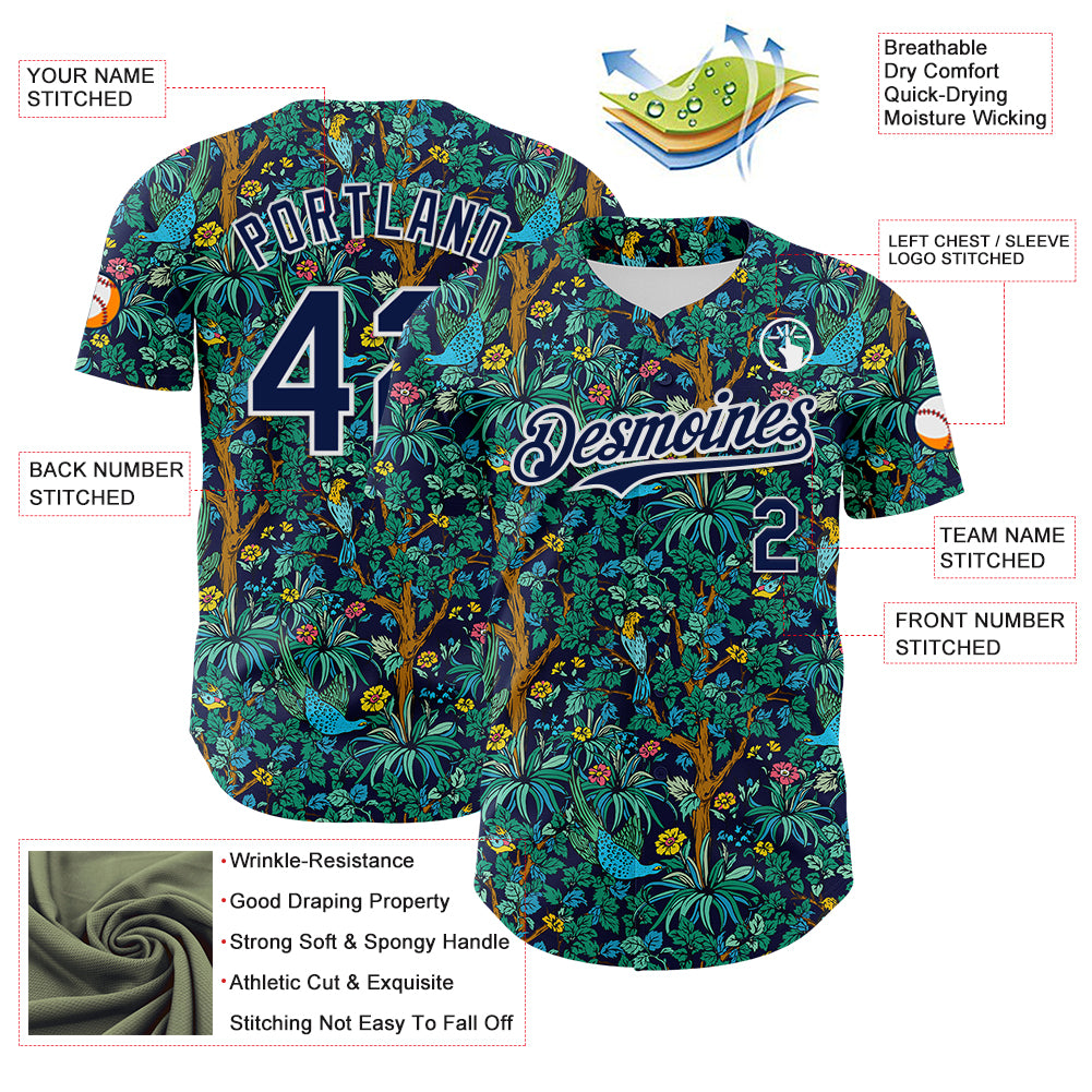 Custom Navy White 3D Hawaii Tropical Jungle Bird Authentic Baseball ...