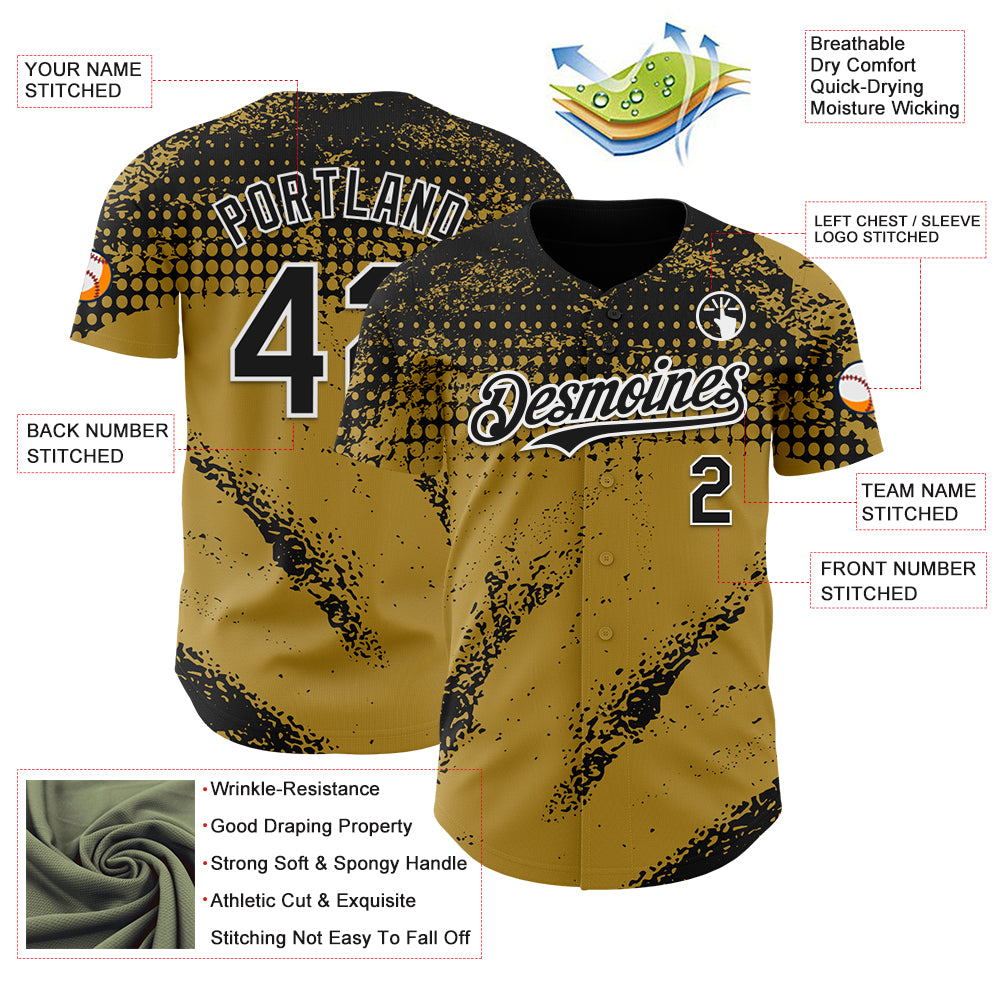 Custom Splash Grunge Fragment Authentic Baseball Jersey Black Old Gold ...