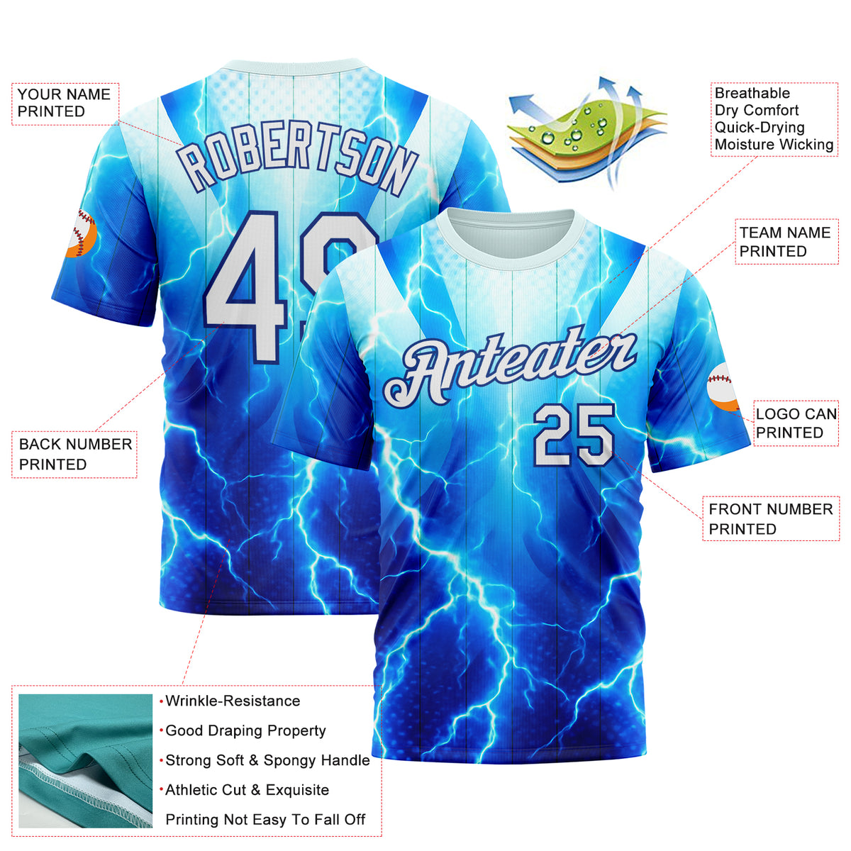 Custom 3D Pattern Design Lightning Sport Wear Performance T-Shirt White ...