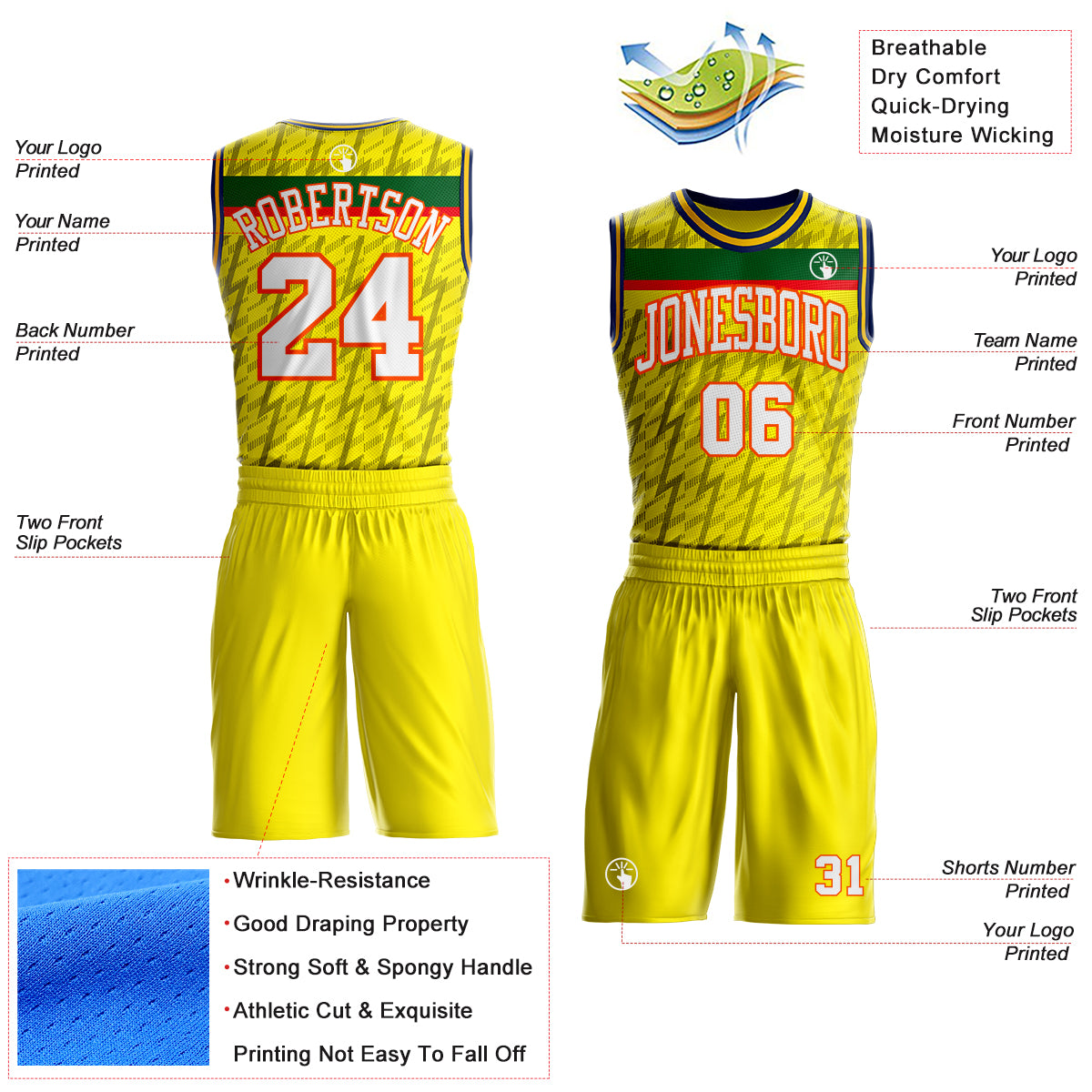 Custom Round Neck Sublimation Basketball Suit Lightning Stripe Jersey ...