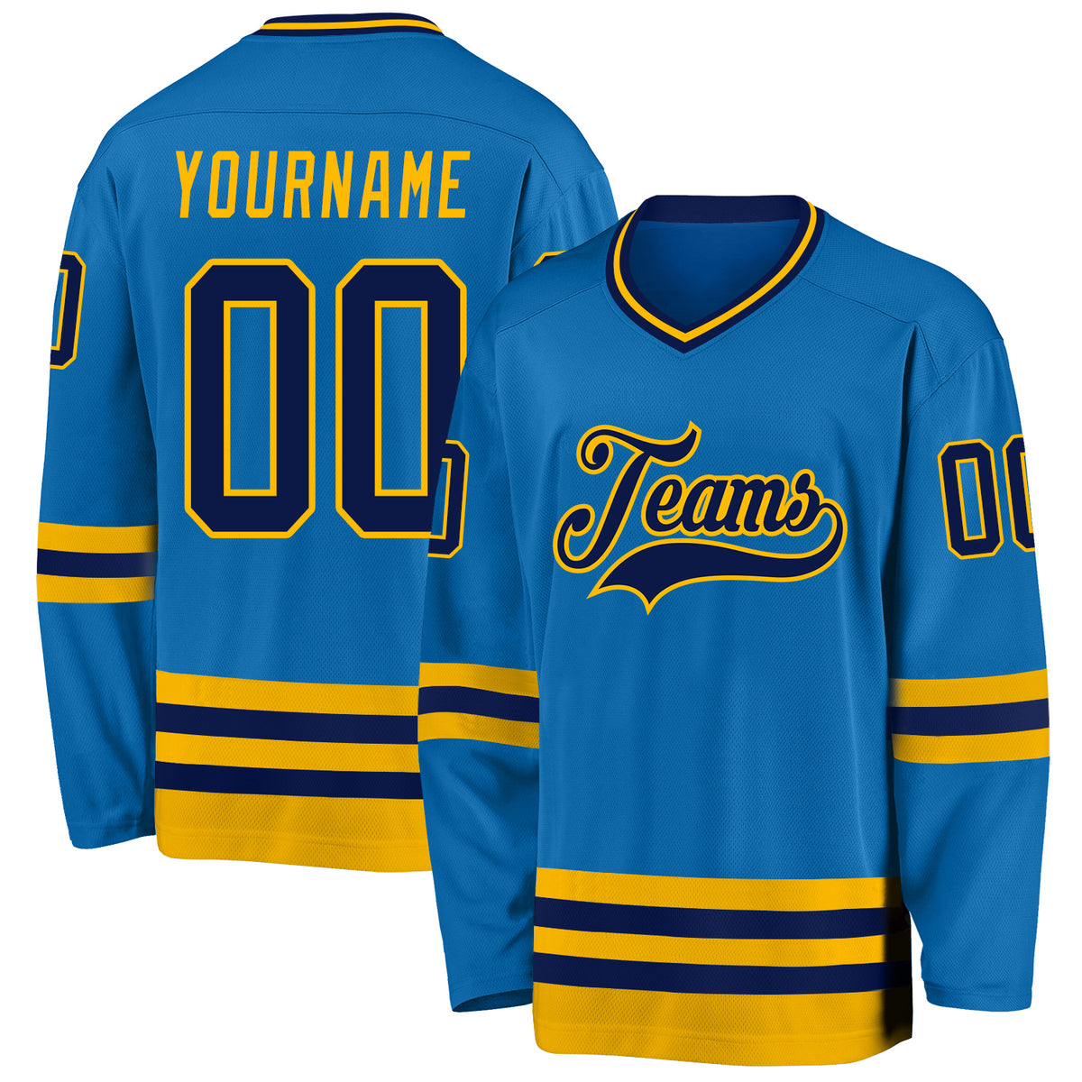 Custom Blue Navy-Gold Hockey Jersey Discount