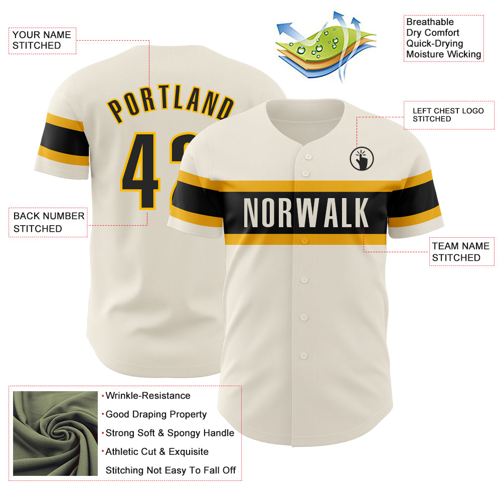 Custom Cream Black-Gold Authentic Baseball Jersey Discount