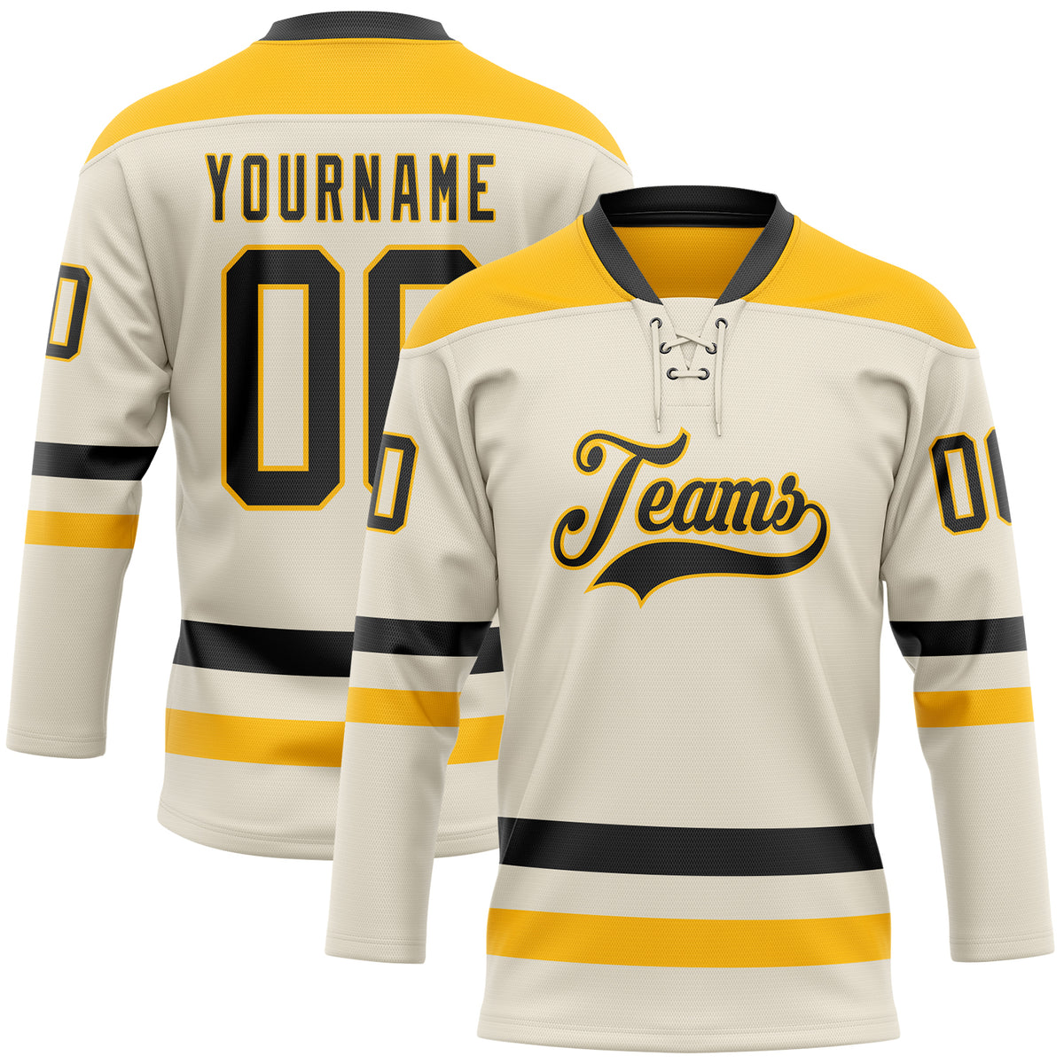 Custom Cream Black-Gold Hockey Lace Neck Jersey Discount