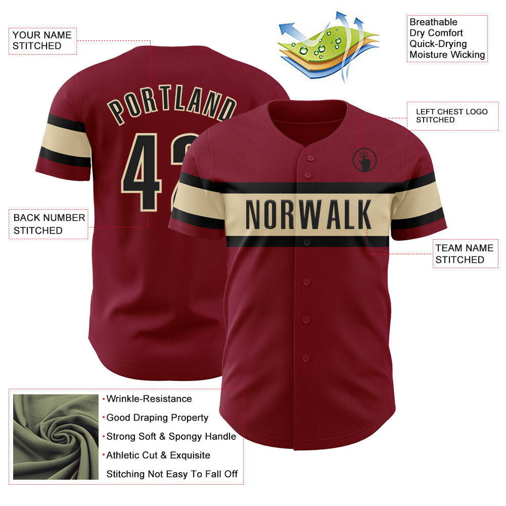 Custom Crimson Black-Cream Authentic Baseball Jersey Discount