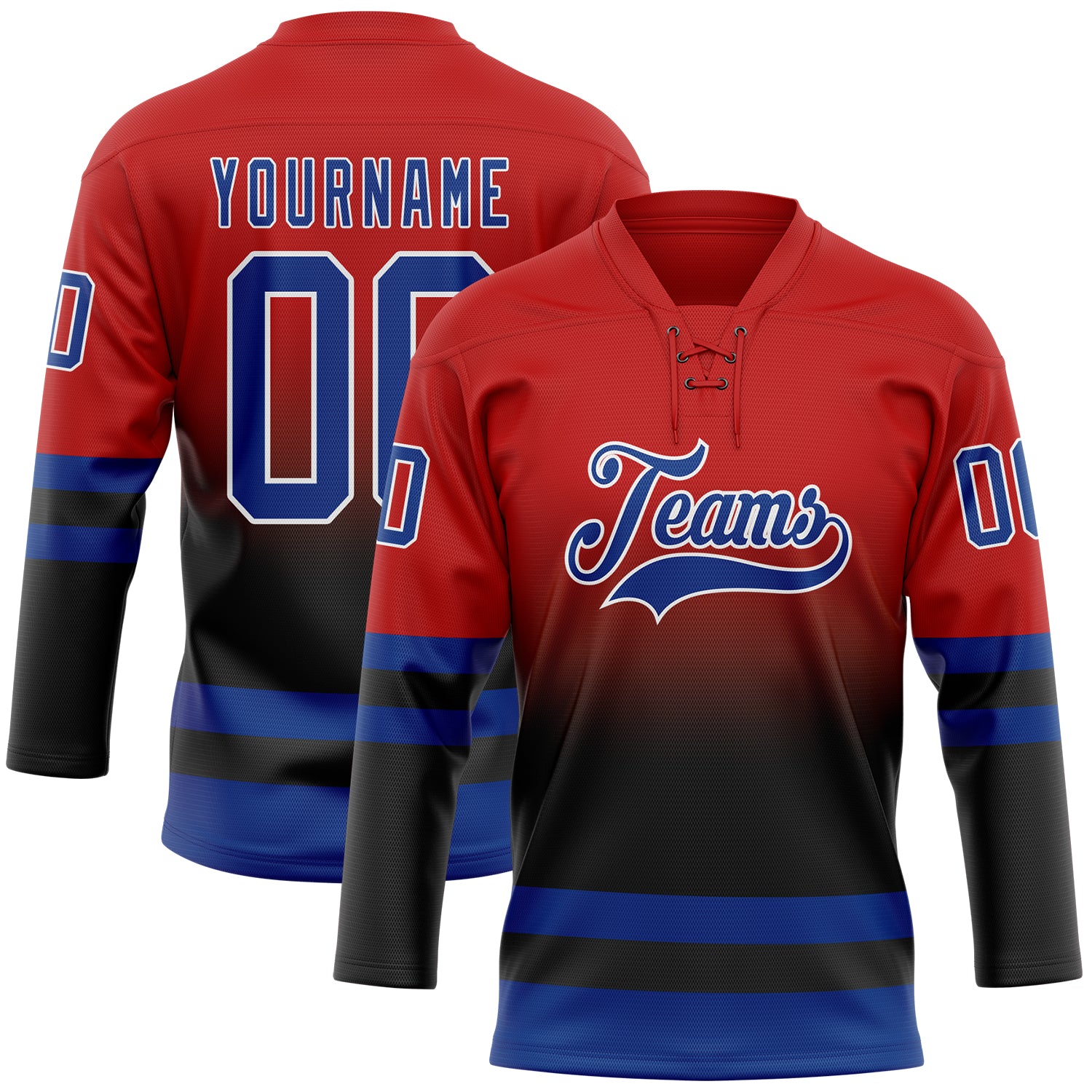Custom Fade Fashion Lace Neck Hockey Jersey Red Royal Black White
