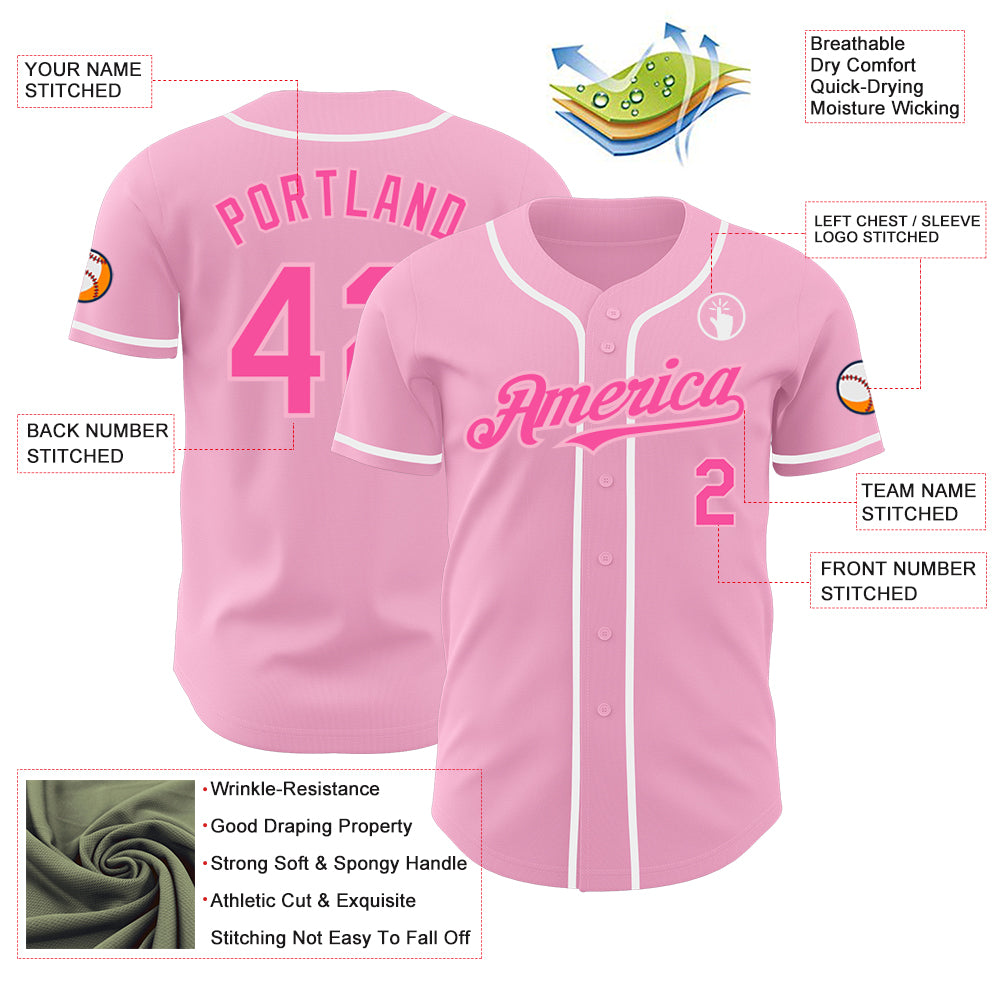 Custom Light Pink Pink-White Authentic Baseball Jersey Discount
