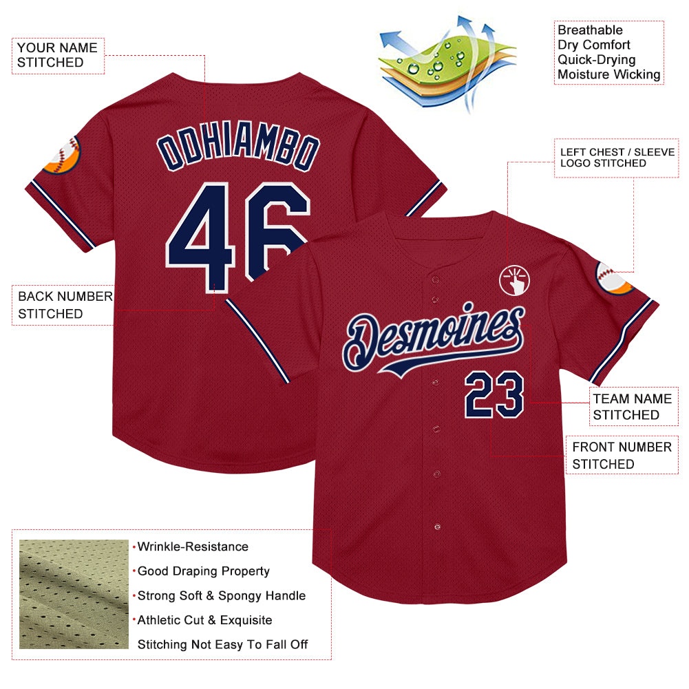 Custom Maroon Navy-White Mesh Authentic Throwback Baseball Jersey Discount