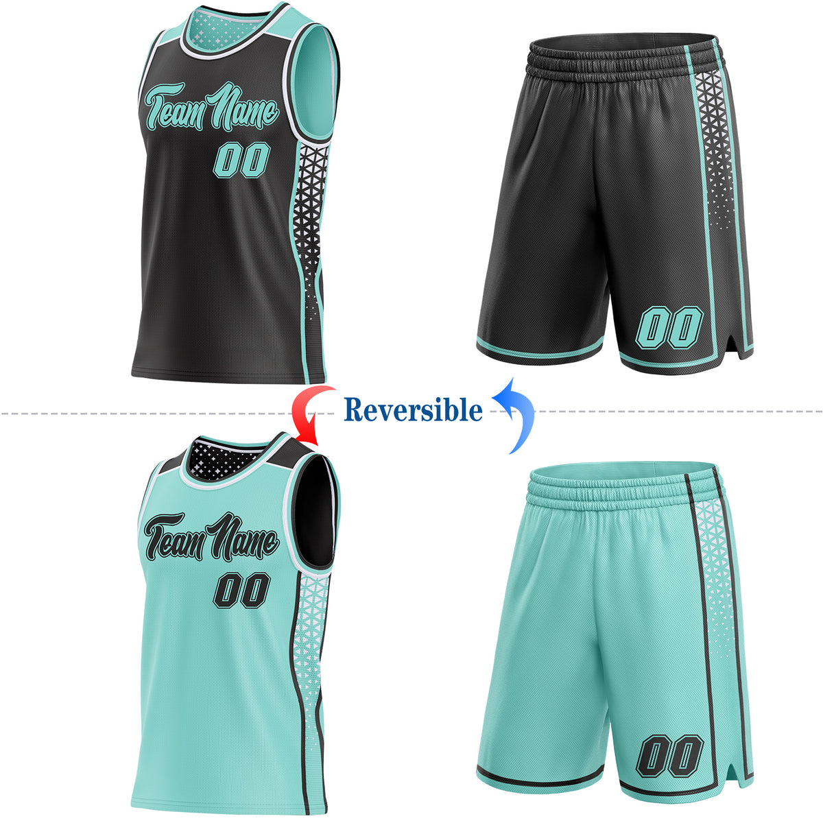 Custom Reversible Double Side Side Panel Stripe Geometric Triangle ...