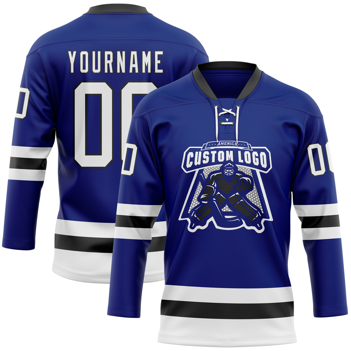 Custom Royal White-Black Hockey Lace Neck Jersey Discount