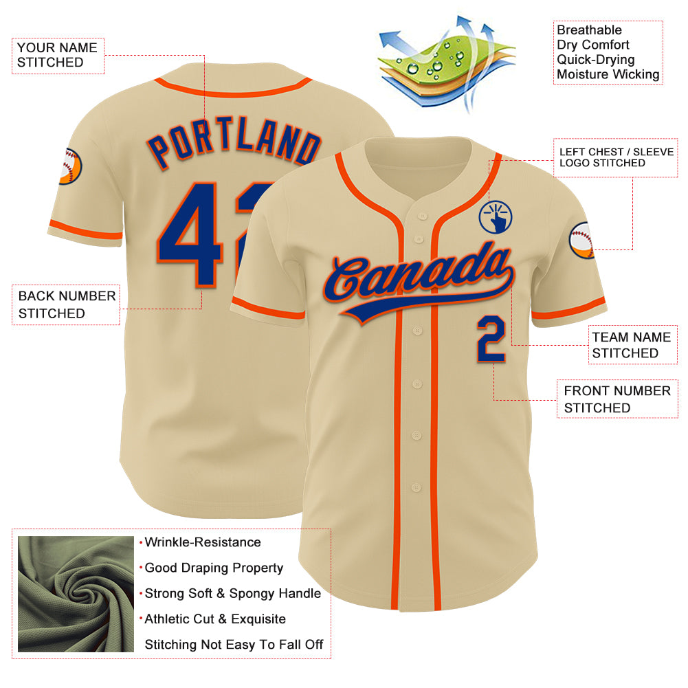 Custom Sand Royal-Orange Authentic Baseball Jersey Discount