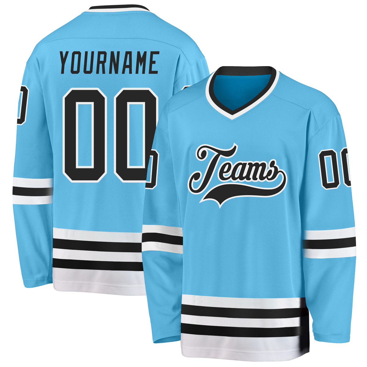 Custom Sky Blue Black-White Hockey Jersey Discount