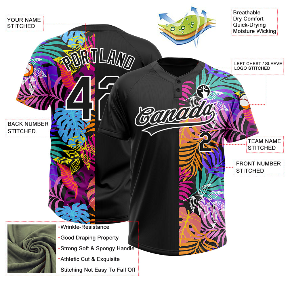 Custom Black White 3D Pattern Hawaii Tropical Palm Trees Two-Button ...