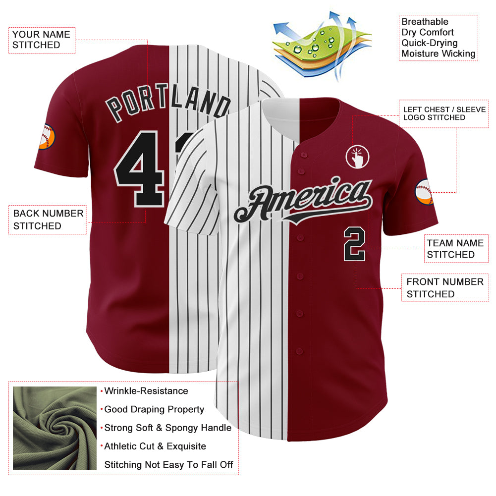 Custom Crimson White-Black Pinstripe Authentic Split Fashion Baseball ...