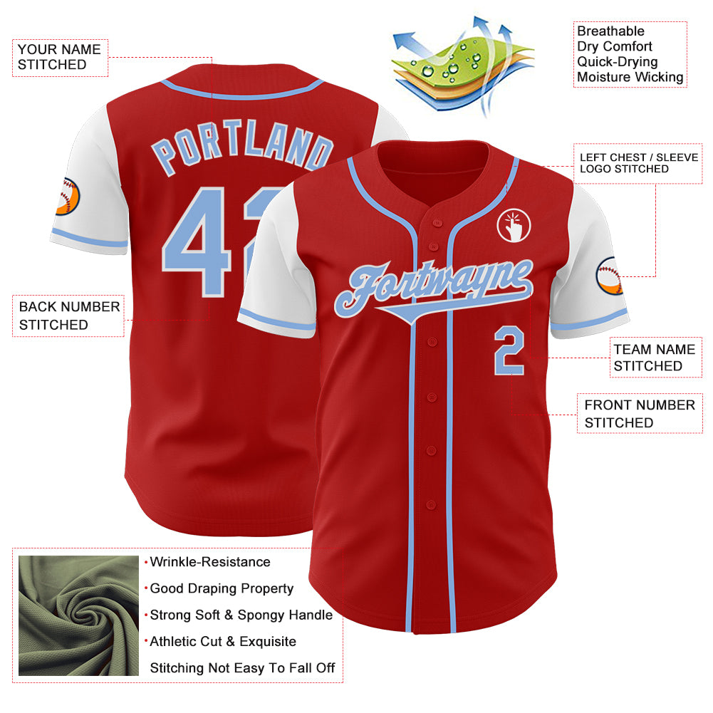 Custom Red Light Blue-White Authentic Two Tone Baseball Jersey Discount