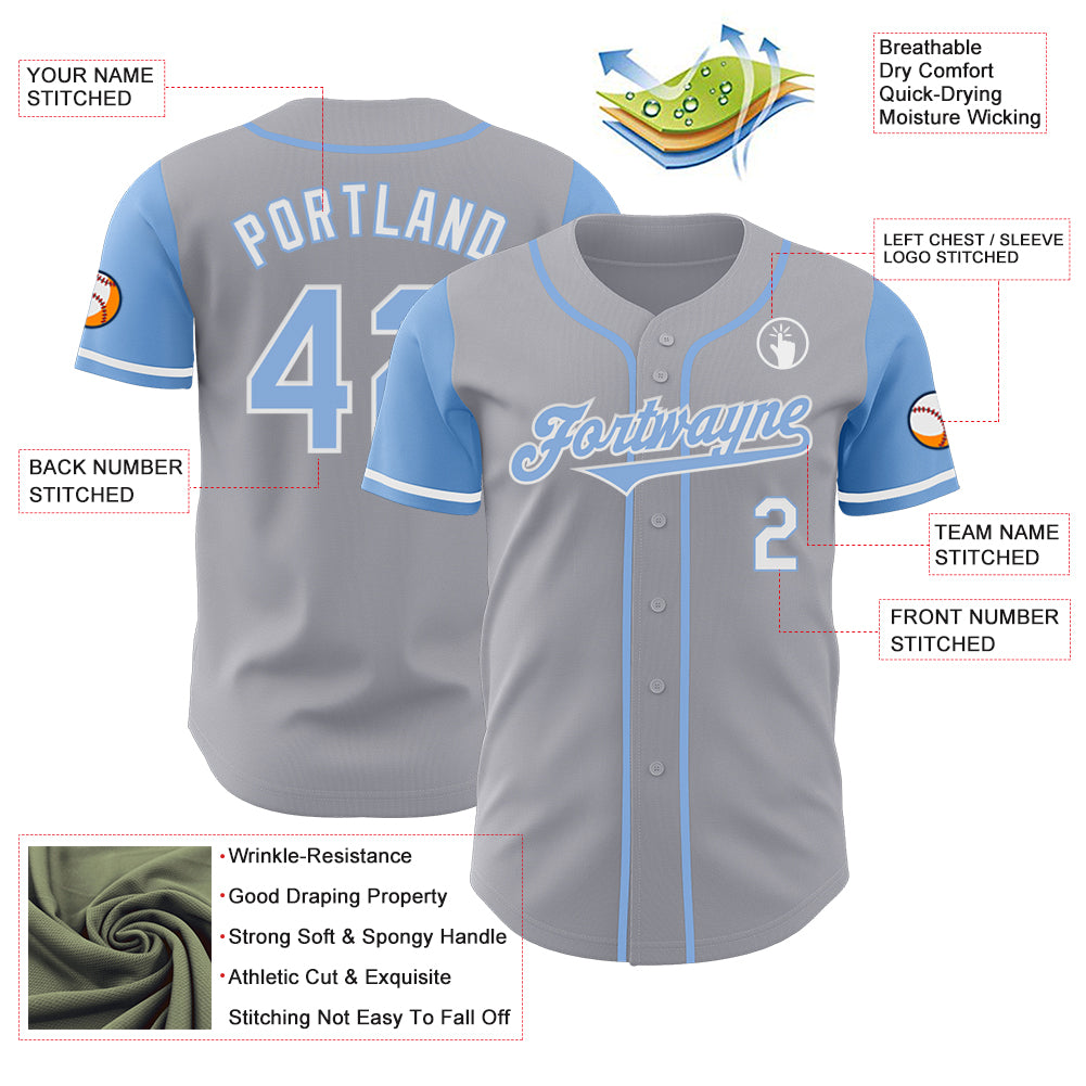Custom Gray Light Blue-White Authentic Two Tone Baseball Jersey Discount
