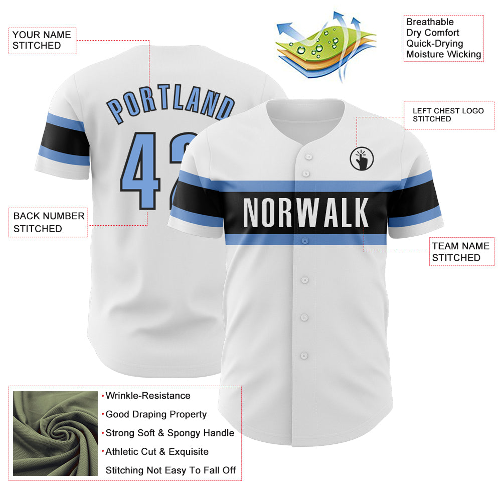 Custom White Powder Blue-Black Authentic Baseball Jersey Discount