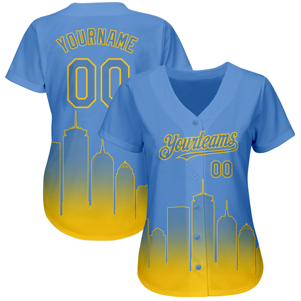 Custom Light Blue Yellow 3D Boston City Edition Fade Fasion Authentic ...
