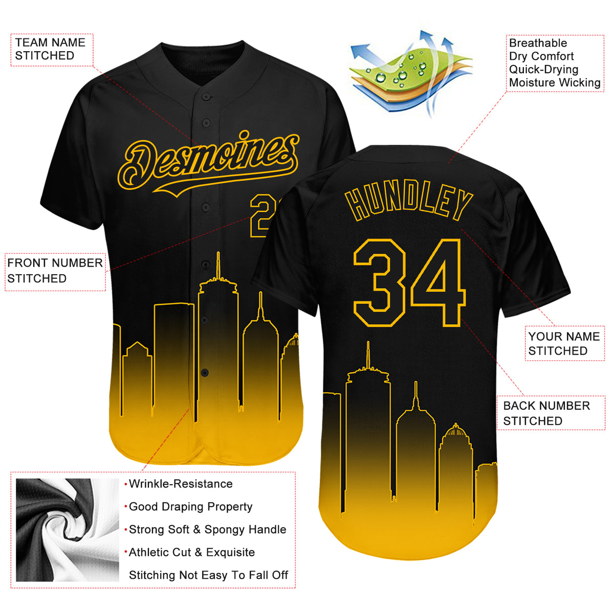 Custom Black Gold 3D Boston City Edition Fade Fasion Authentic Baseball ...