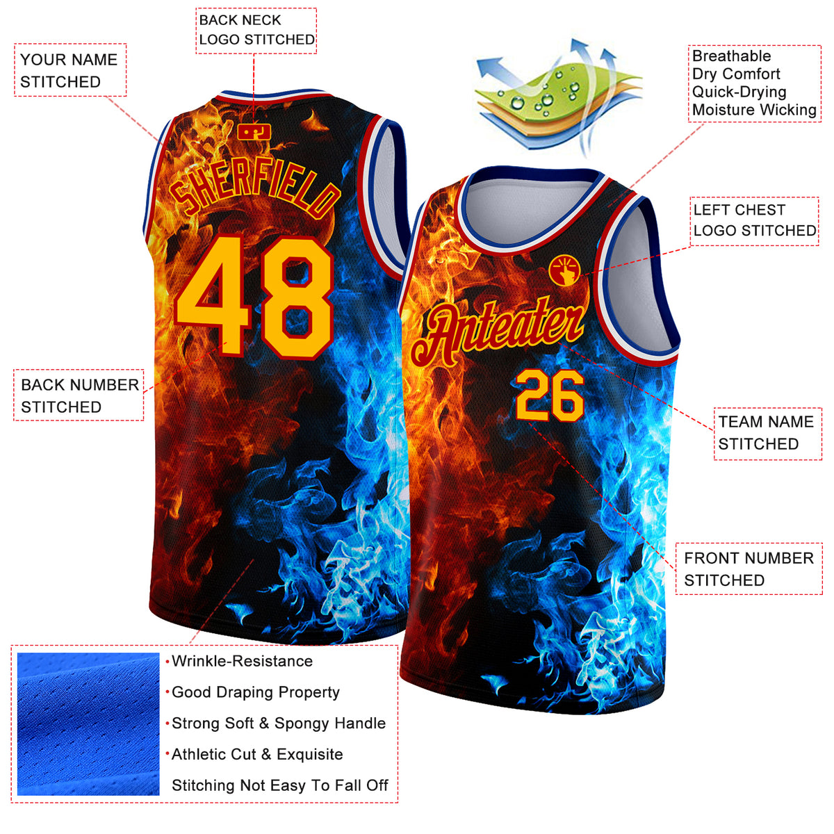 Custom Red Gold-Royal 3D Pattern Design Flame Authentic Basketball ...