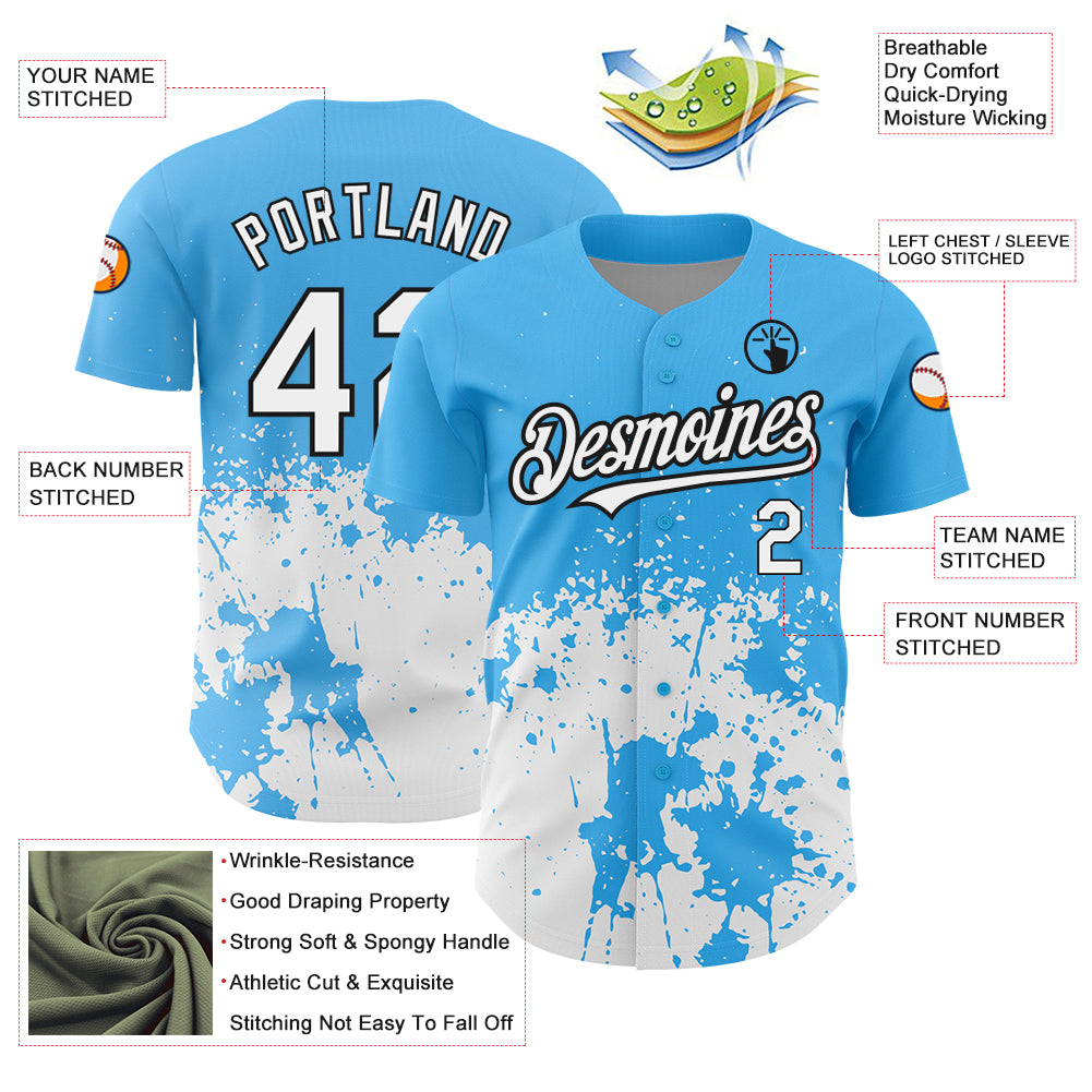 Custom Sky Blue White-Black 3D Pattern Design Abstract Splash Grunge ...