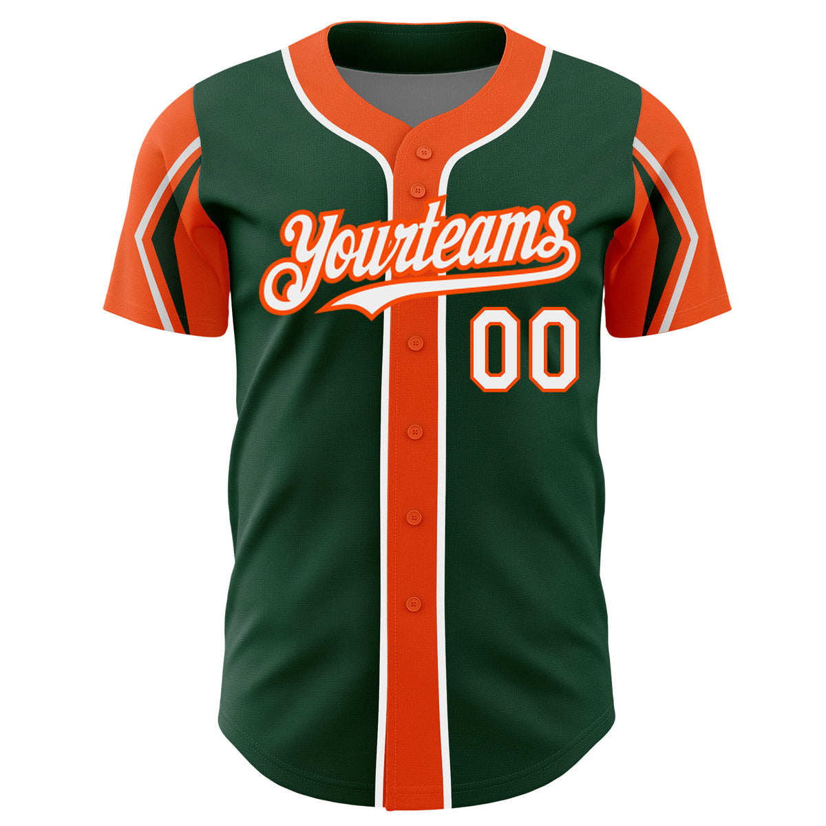 Custom Green White-Orange 3 Colors Arm Shapes Authentic Baseball Jersey ...