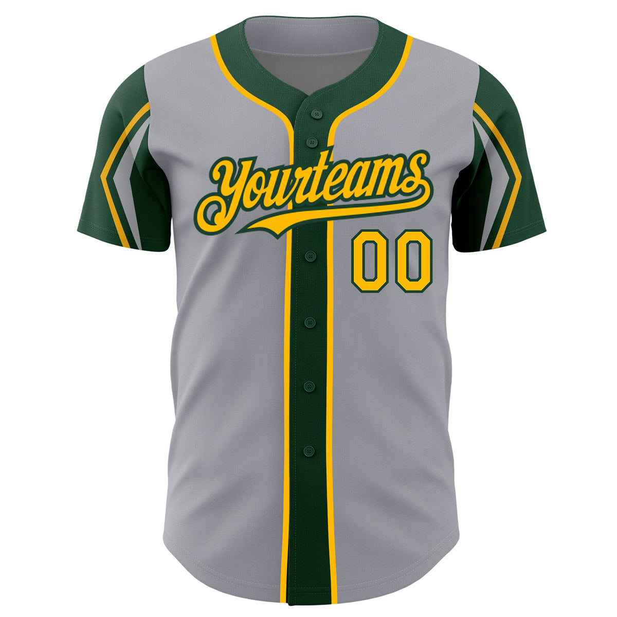 Custom Gray Gold-Green 3 Colors Arm Shapes Authentic Baseball Jersey ...