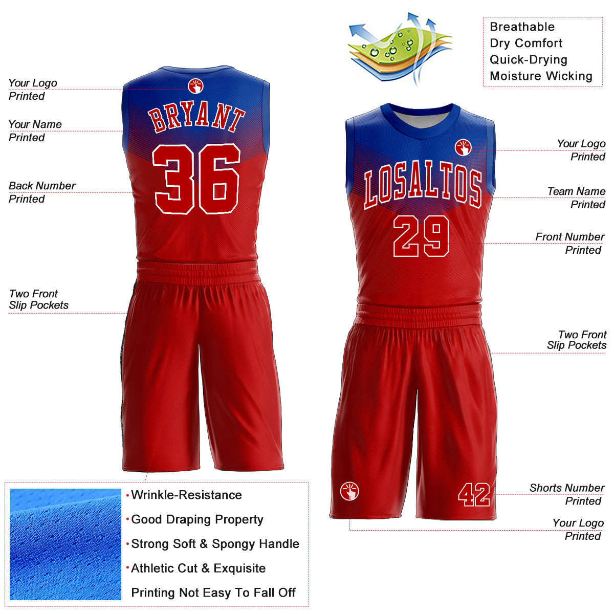 Custom Red Royal-White Round Neck Sublimation Basketball Suit Jersey ...