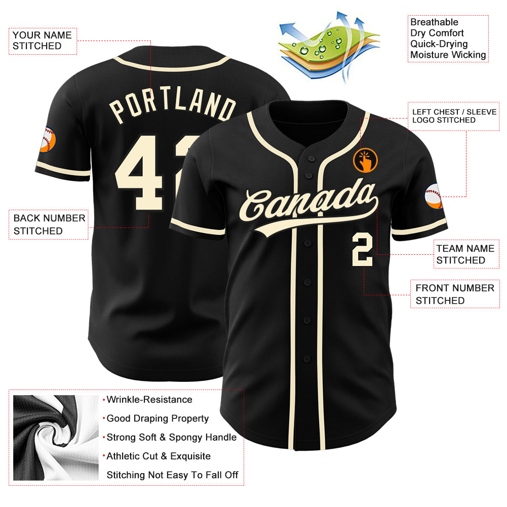 Custom Black Cream Authentic Baseball Jersey Discount