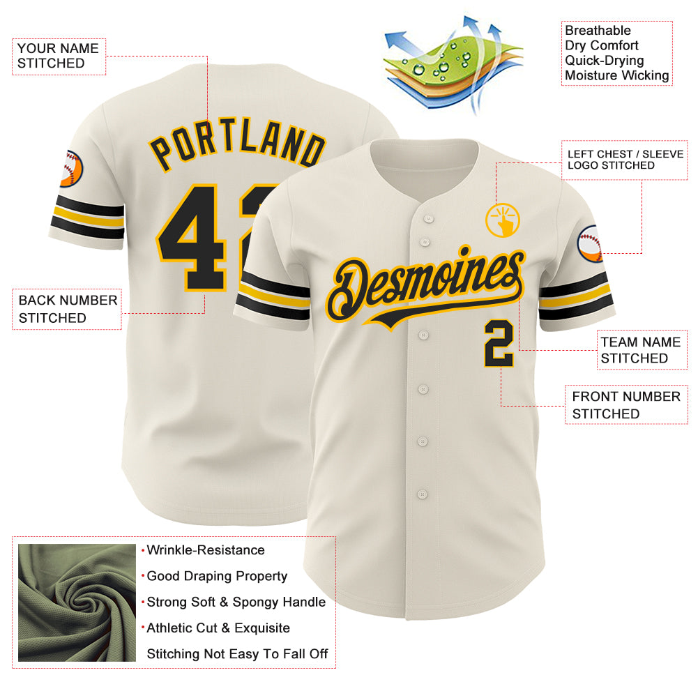 Custom Cream Black-Gold Authentic Baseball Jersey Discount