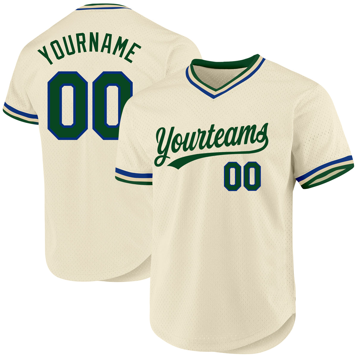 Custom Cream Green-Royal Authentic Throwback Baseball Jersey Discount