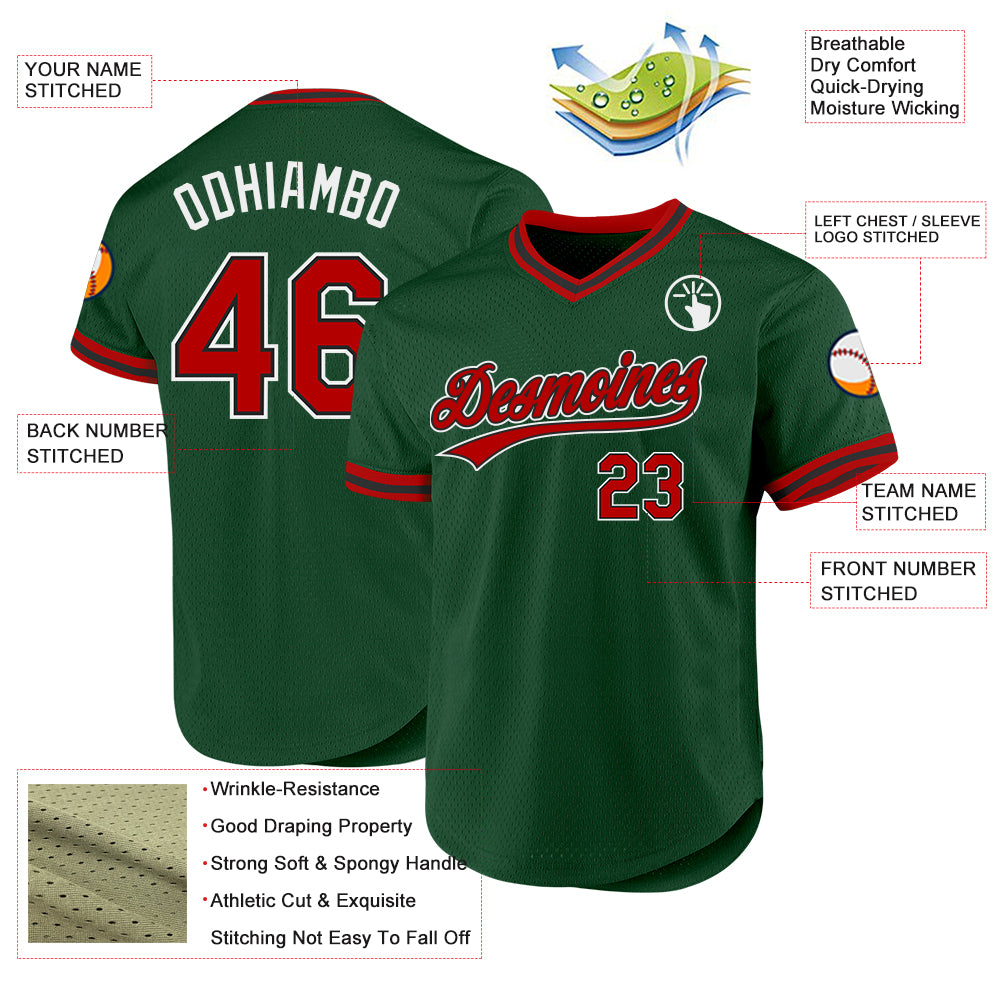 Custom Green Red-Black Authentic Throwback Baseball Jersey Discount