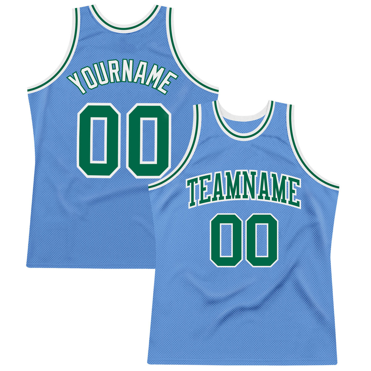 Custom Light Blue Kelly Green-White Authentic Throwback Basketball ...