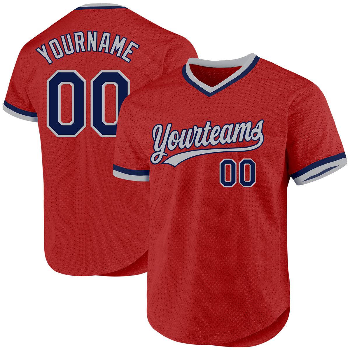 Custom Red Navy-Gray Authentic Throwback Baseball Jersey Discount