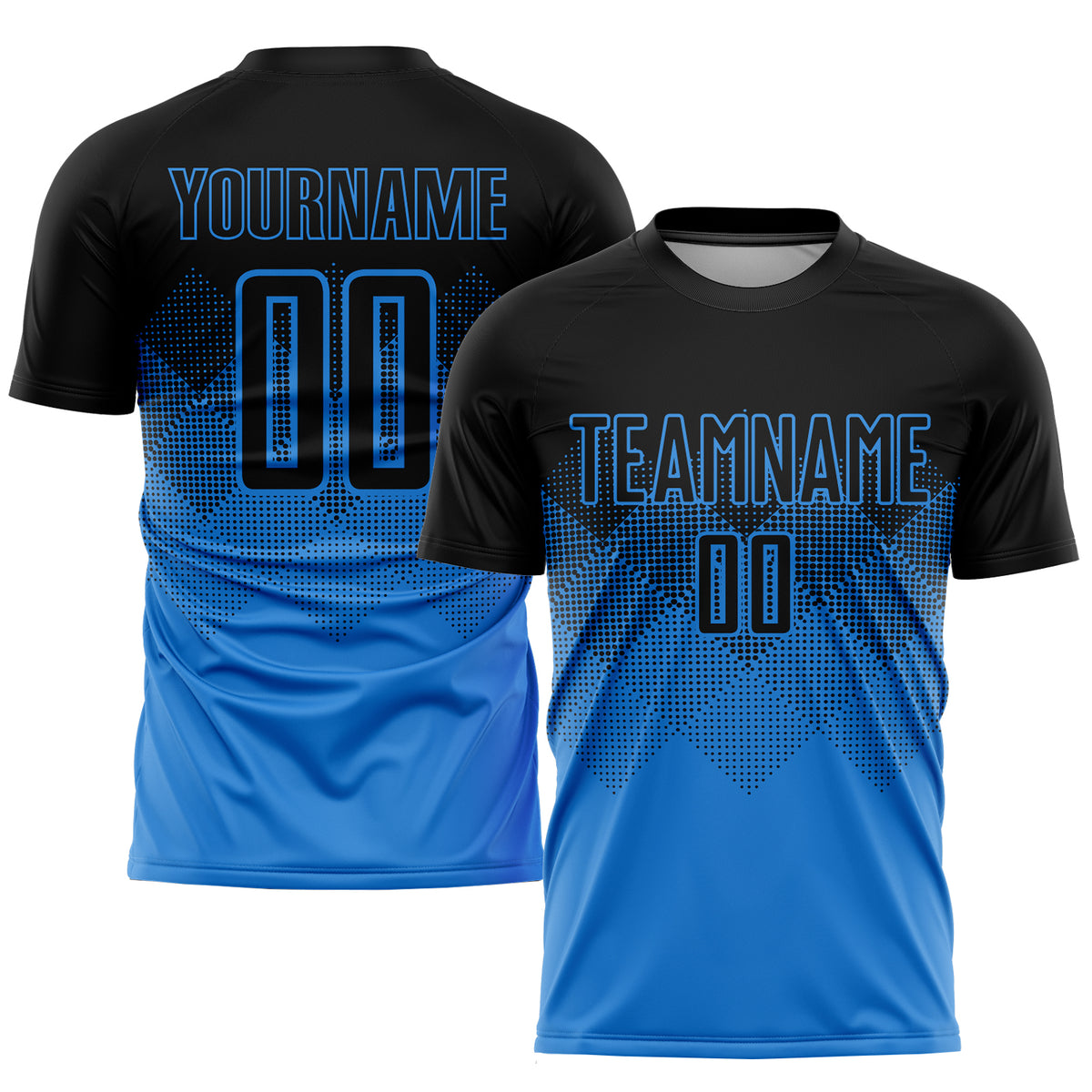 Custom Powder Blue Black Sublimation Soccer Uniform Jersey Discount