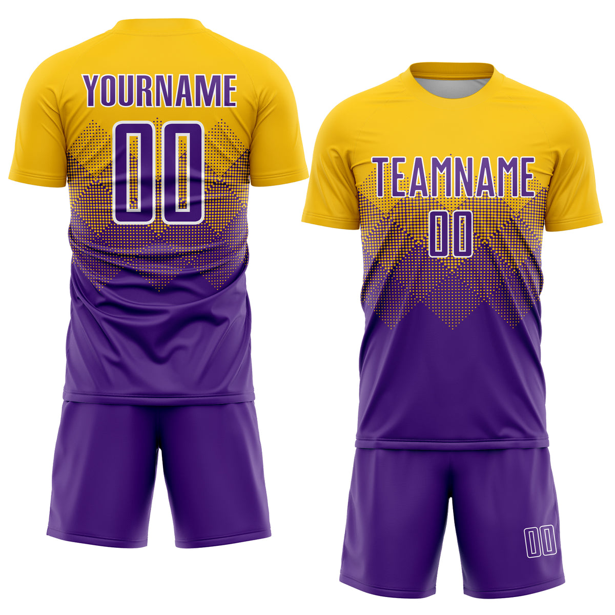 Custom Gold Purple-White Sublimation Soccer Uniform Jersey Discount