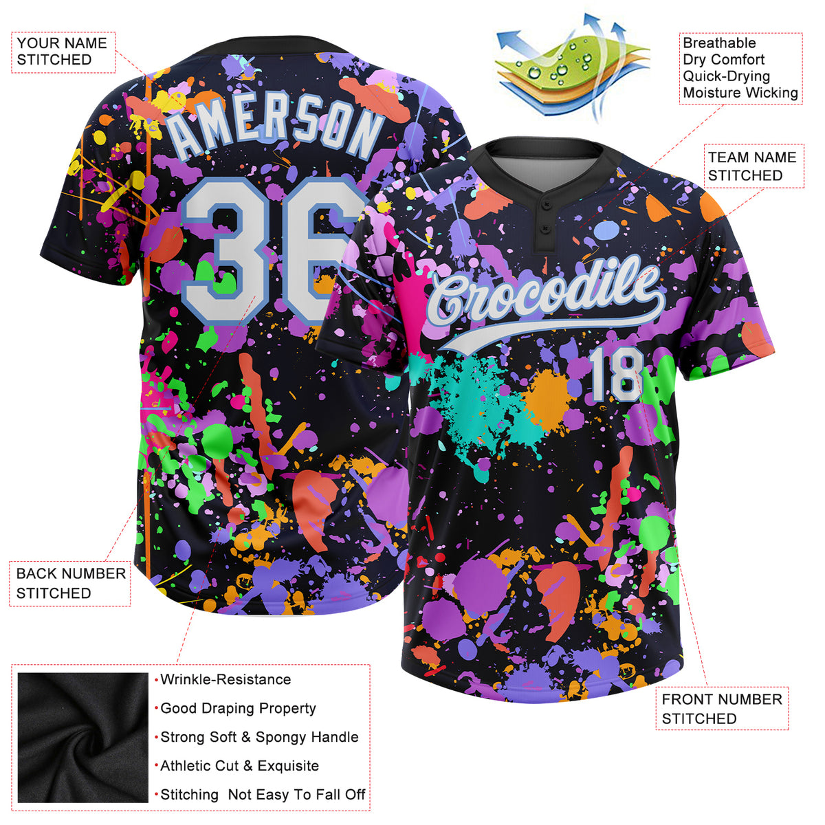 Custom Graffiti Pattern White-Light Blue Two-Button Softball Jersey ...