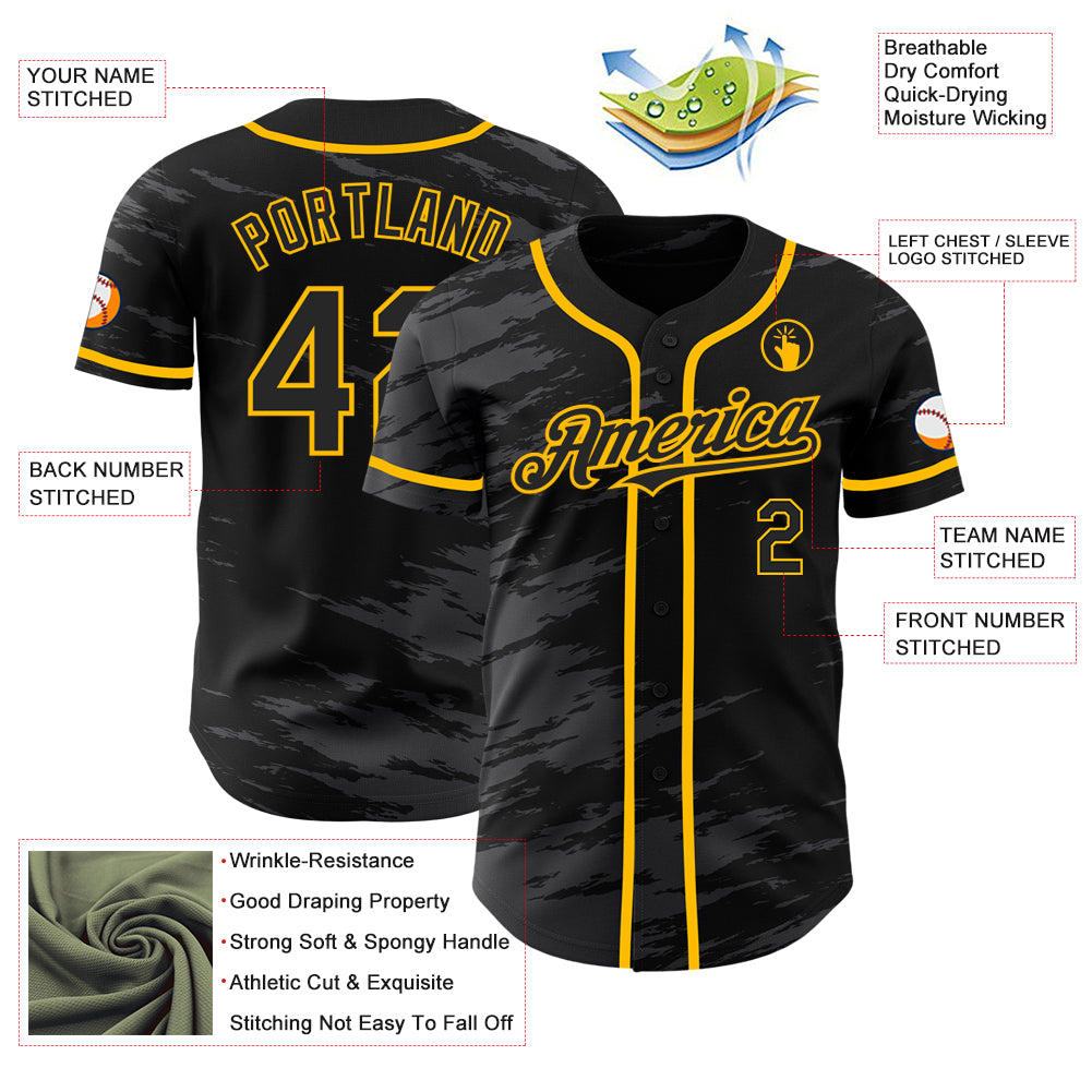 Custom Black Steel Gray Splash Ink Gold Authentic Baseball Jersey Discount