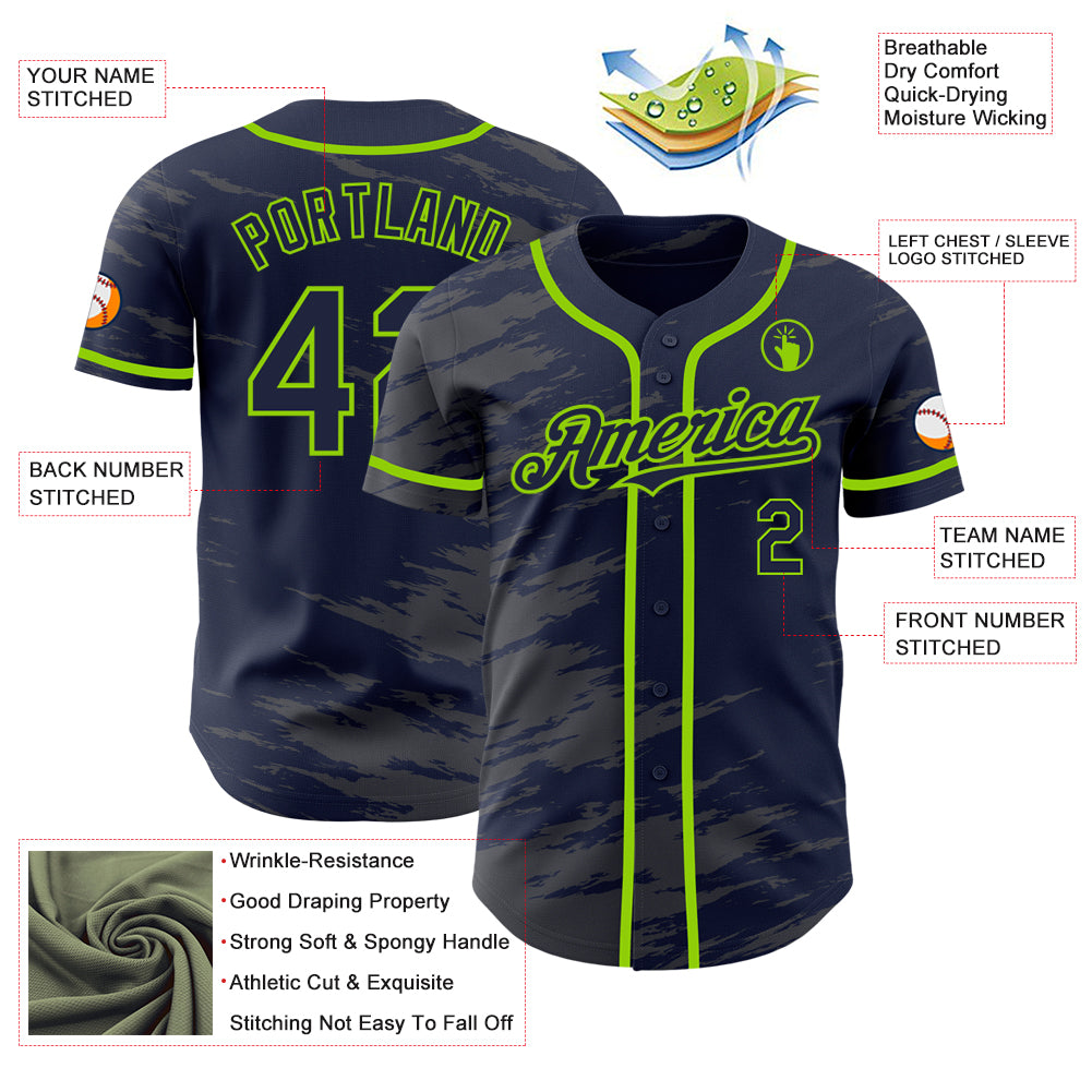 Custom Navy Steel Gray Splash Ink Neon Green Authentic Baseball Jersey ...